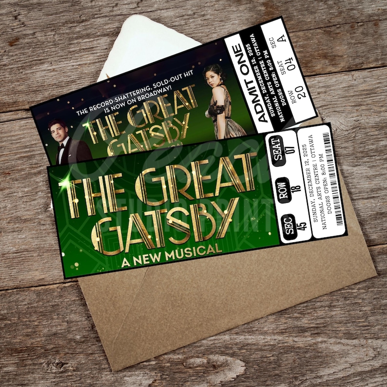 Printable the GREAT GATSBY Musical Theatre Ticket, Personalized Gift ...