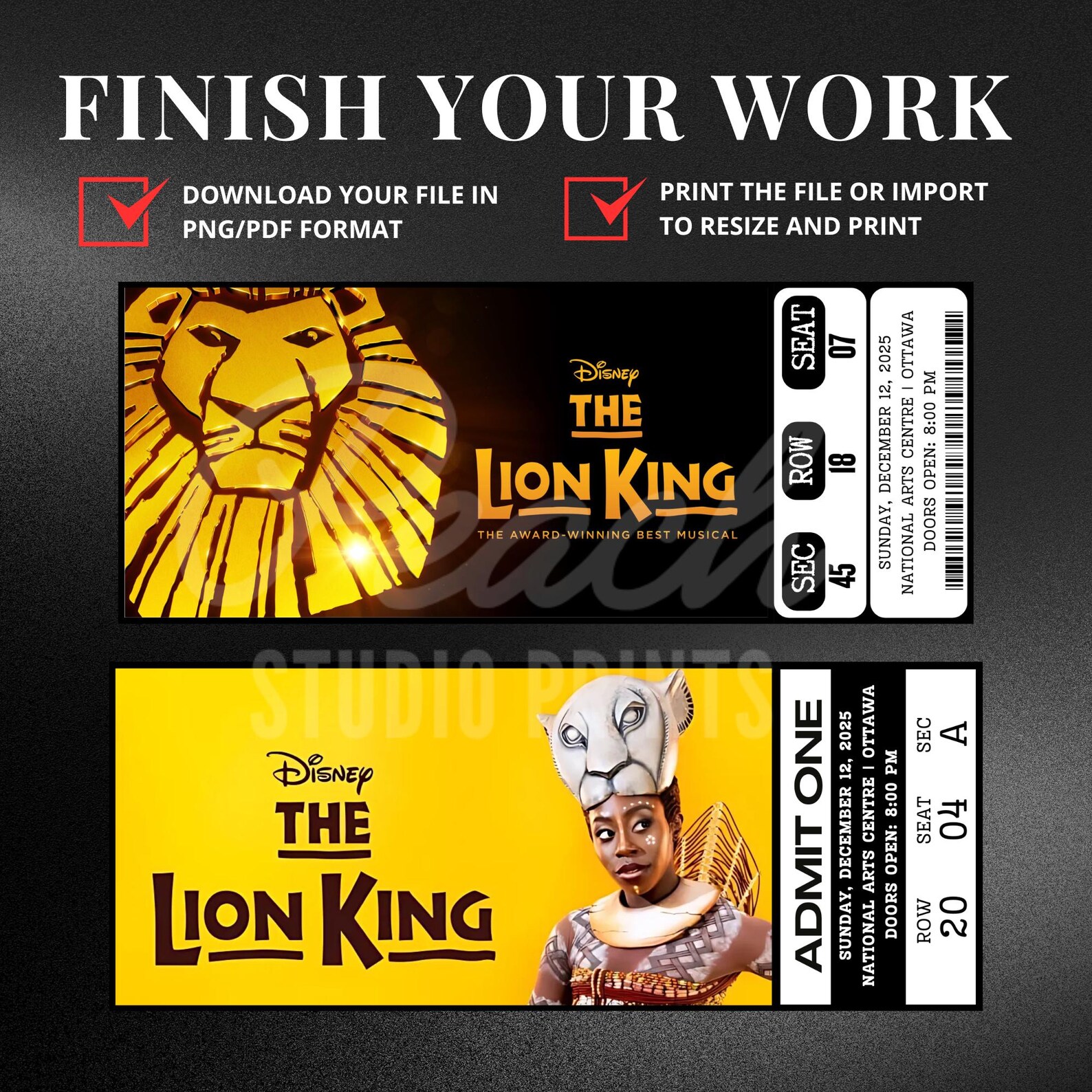 Printable Lion King Broadway Surprise Ticket Editable Musical Theater ...