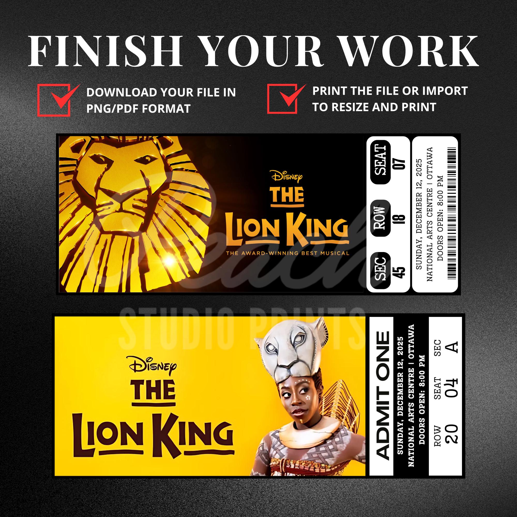 Printable Lion King Broadway Surprise Ticket Editable Musical Theater ...
