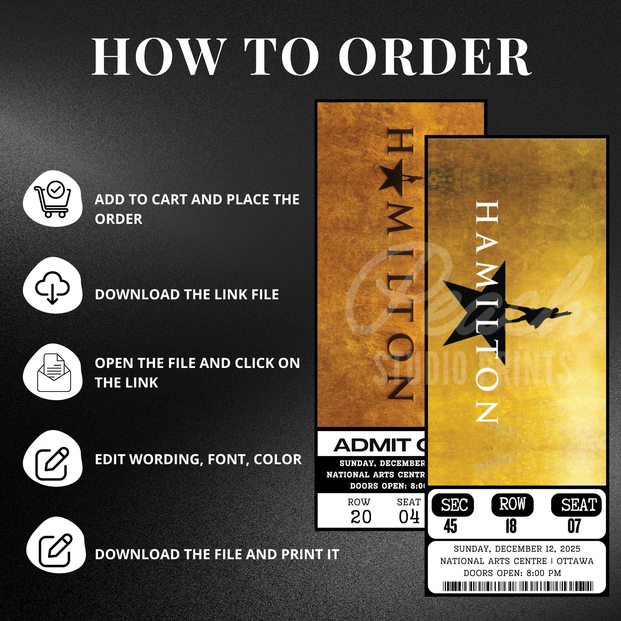 Printable Hamilton Broadway Surprise Ticket, Hamilton the Musical ...