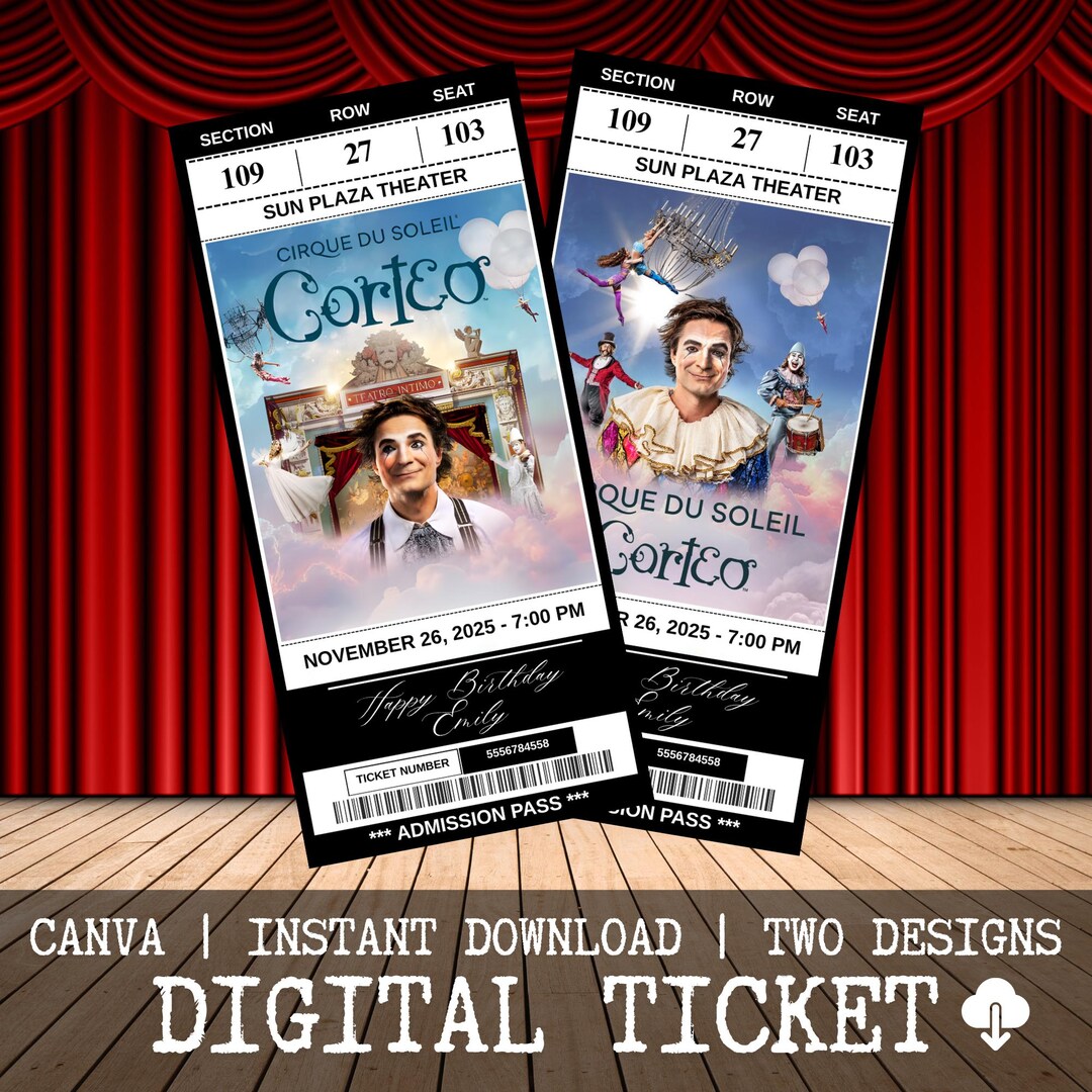 Printable Cirque Du Soleil Corteo Ticket Live Musical Circus ...