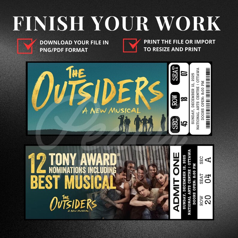 Printable the Outsiders Musical Theatre Ticket | Personalized Gift ...