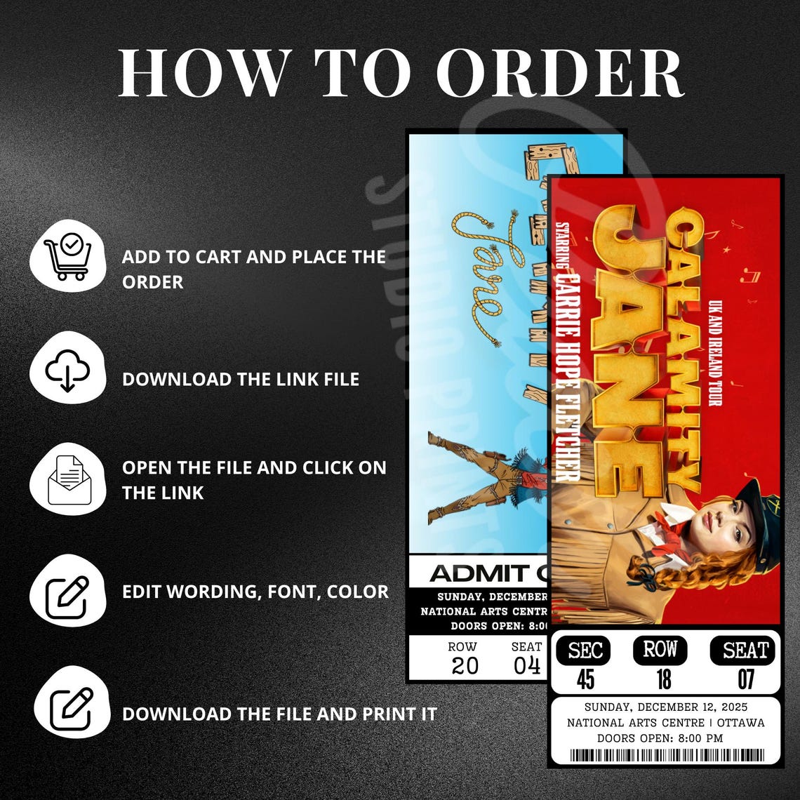 Printable Calamity Jane Musical Theatre Ticket | Personalized Gift ...