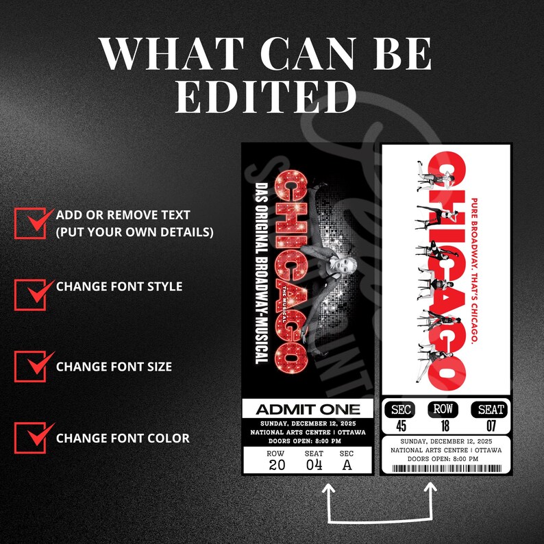 Printable Chicago the Musical Theatre Ticket | Personalized Gift Reveal ...