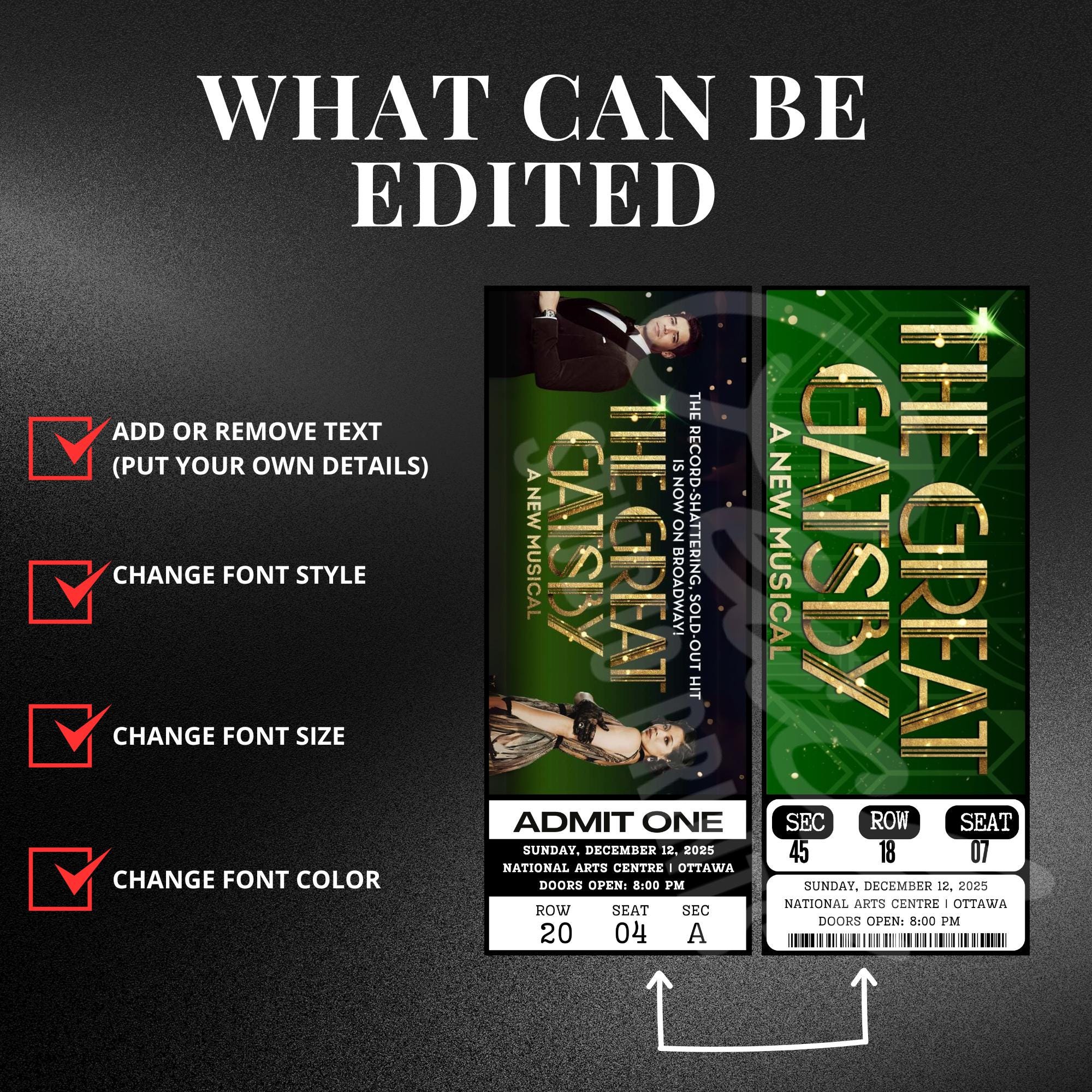 Printable the GREAT GATSBY Musical Theatre Ticket, Personalized Gift ...