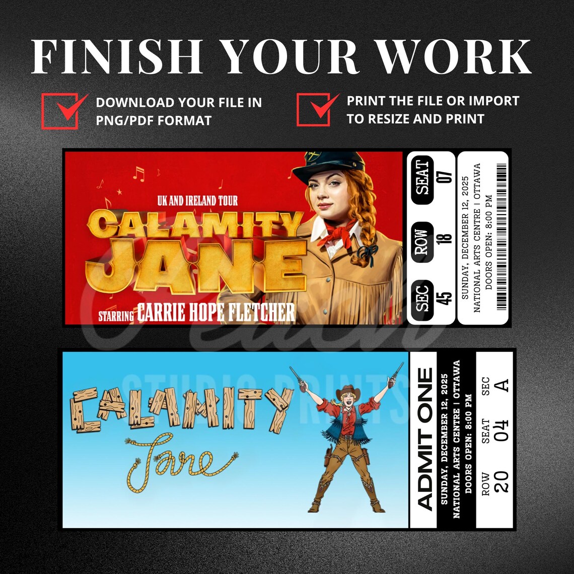 Printable Calamity Jane Musical Theatre Ticket | Personalized Gift ...