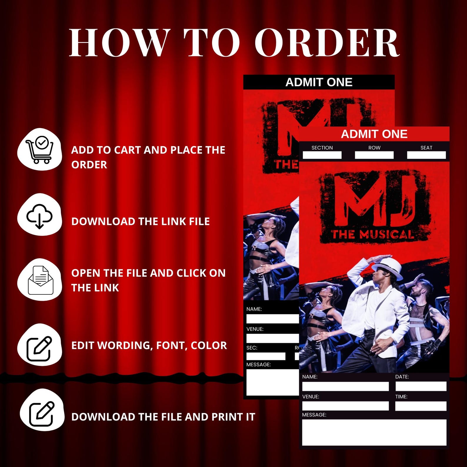 Printable MJ the Musical Theatre Ticket | Personalized Gift Reveal ...