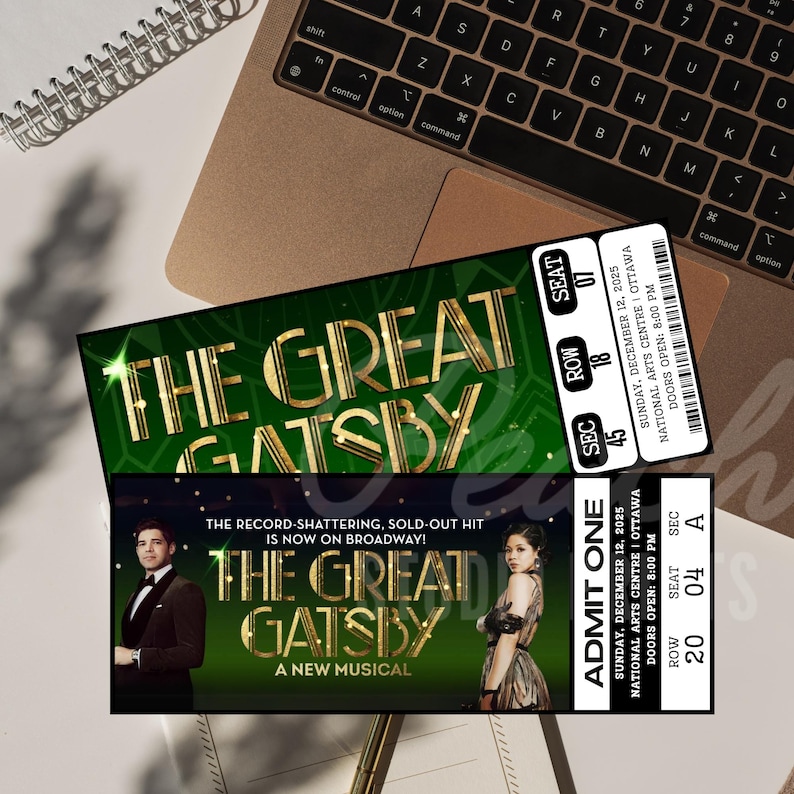 Printable the GREAT GATSBY Musical Theatre Ticket, Personalized Gift ...