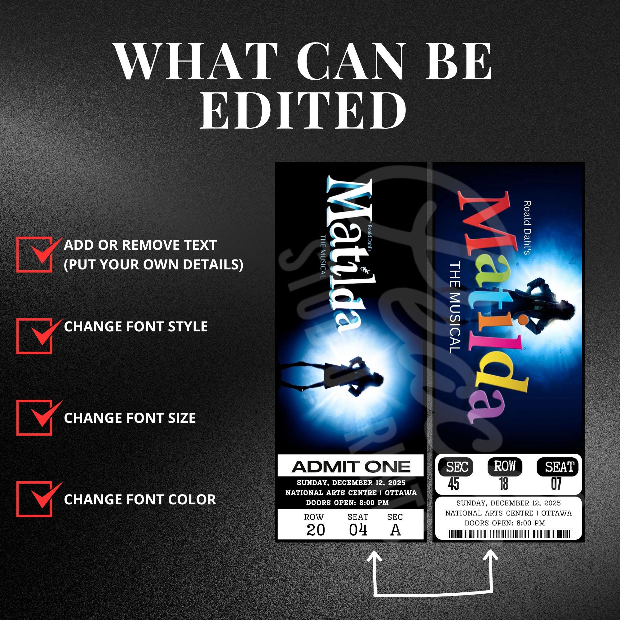 Printable Matilda the Musical Theatre Ticket | Personalized Gift Reveal ...