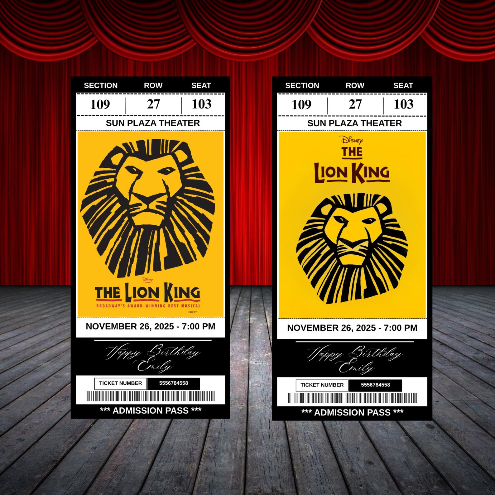 Printable Lion King Broadway Surprise Ticket Editable Musical Theater ...