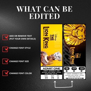 Printable Lion King Broadway Surprise Ticket Editable Musical Theater ...