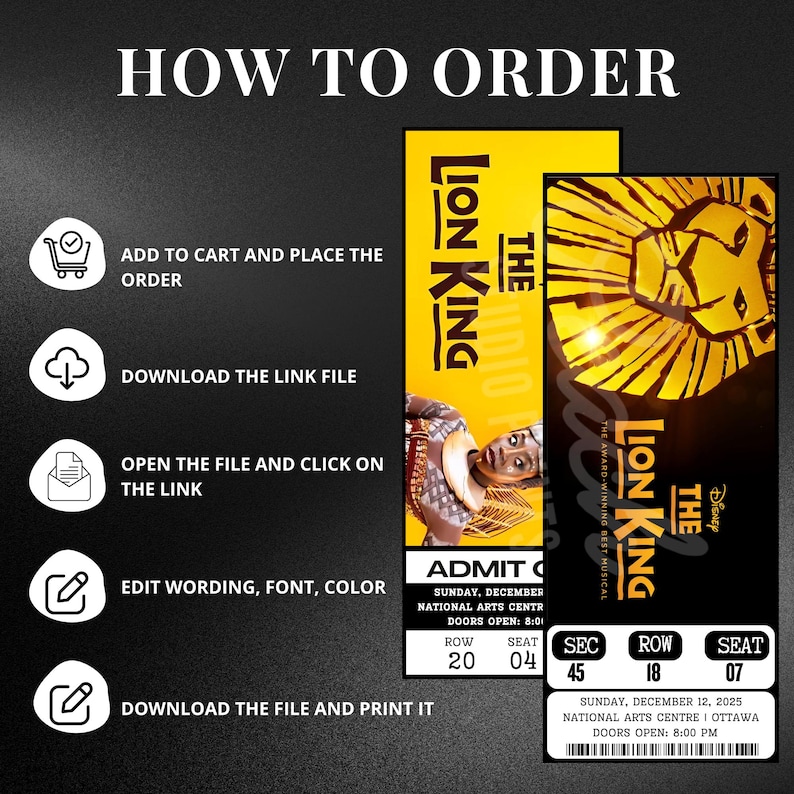 Printable Lion King Broadway Surprise Ticket Editable Musical Theater ...