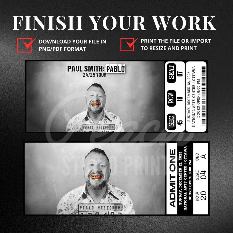 Printable Paul Smith Ticket Pablo Tour 2024, Personalized Live Comedy Show Gift Reveal, Custom ...
