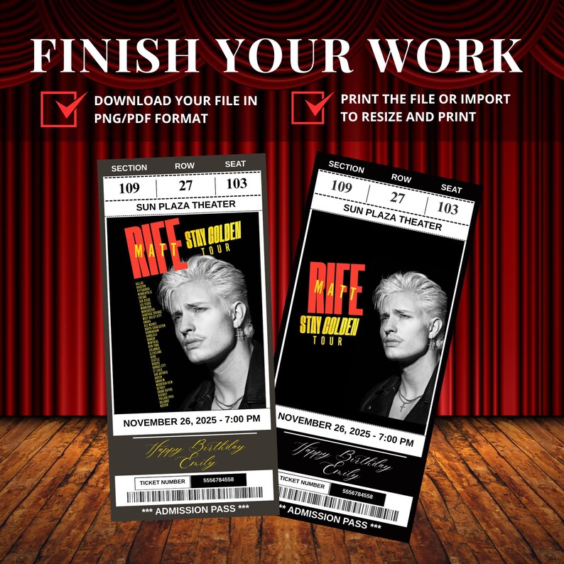 Printable Matt Rife Ticket Stay Golden 2025 Tour | Personalized Live ...