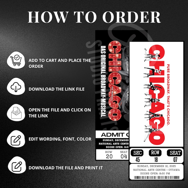 Printable Chicago the Musical Theatre Ticket | Personalized Gift Reveal ...