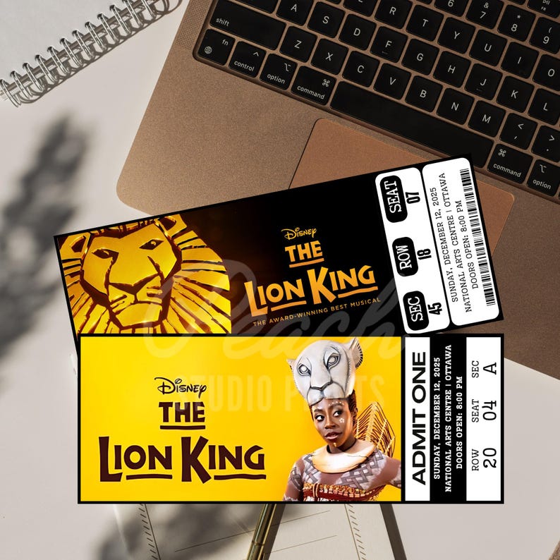 Printable Lion King Broadway Surprise Ticket Editable Musical Theater ...