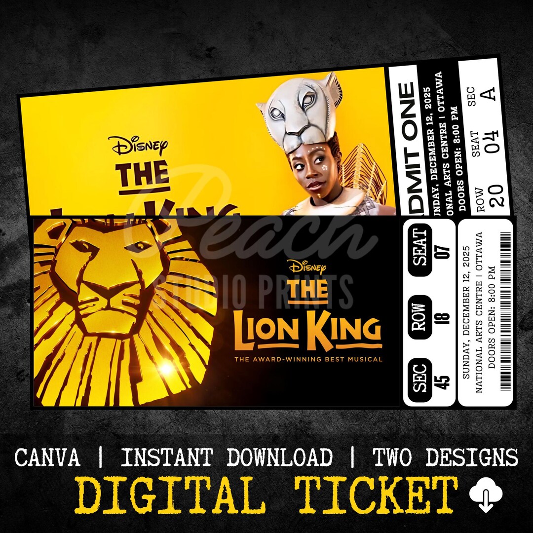 Printable Lion King Broadway Surprise Ticket Editable Musical Theater ...