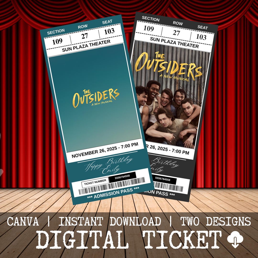 Printable the Outsiders Musical Theatre Ticket | Personalized Gift ...