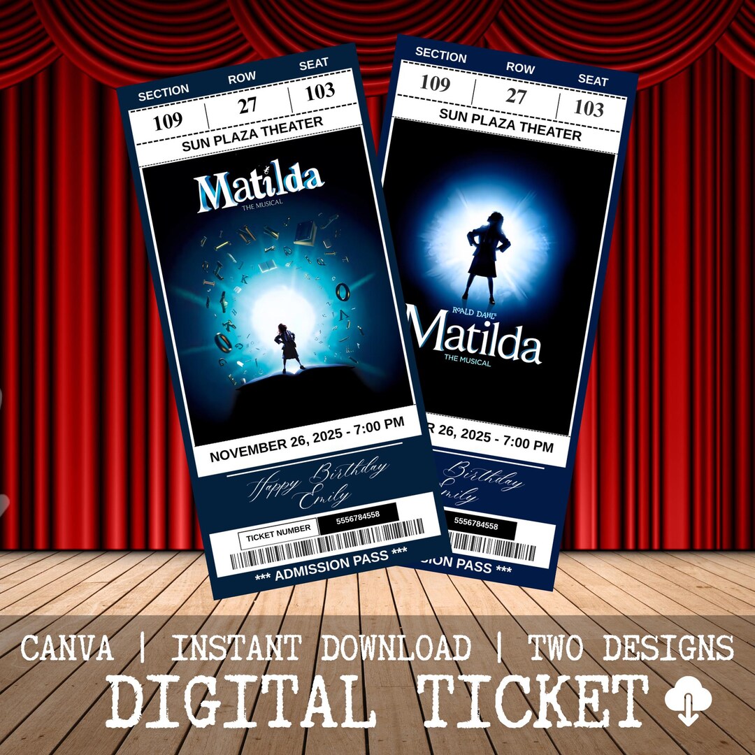 Printable Matilda the Musical Theatre Ticket | Personalized Gift Reveal ...