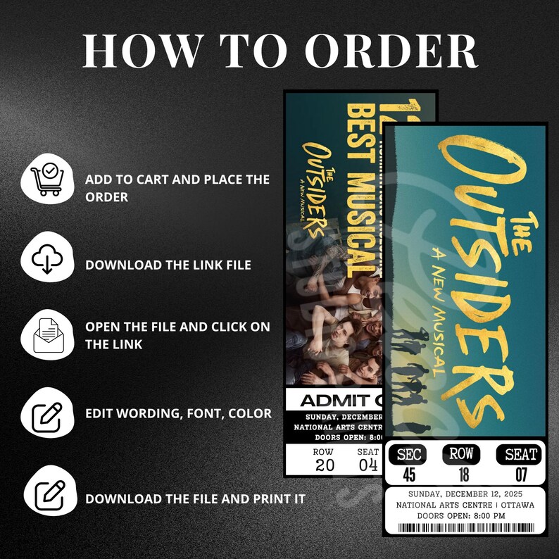 Printable the Outsiders Musical Theatre Ticket | Personalized Gift ...