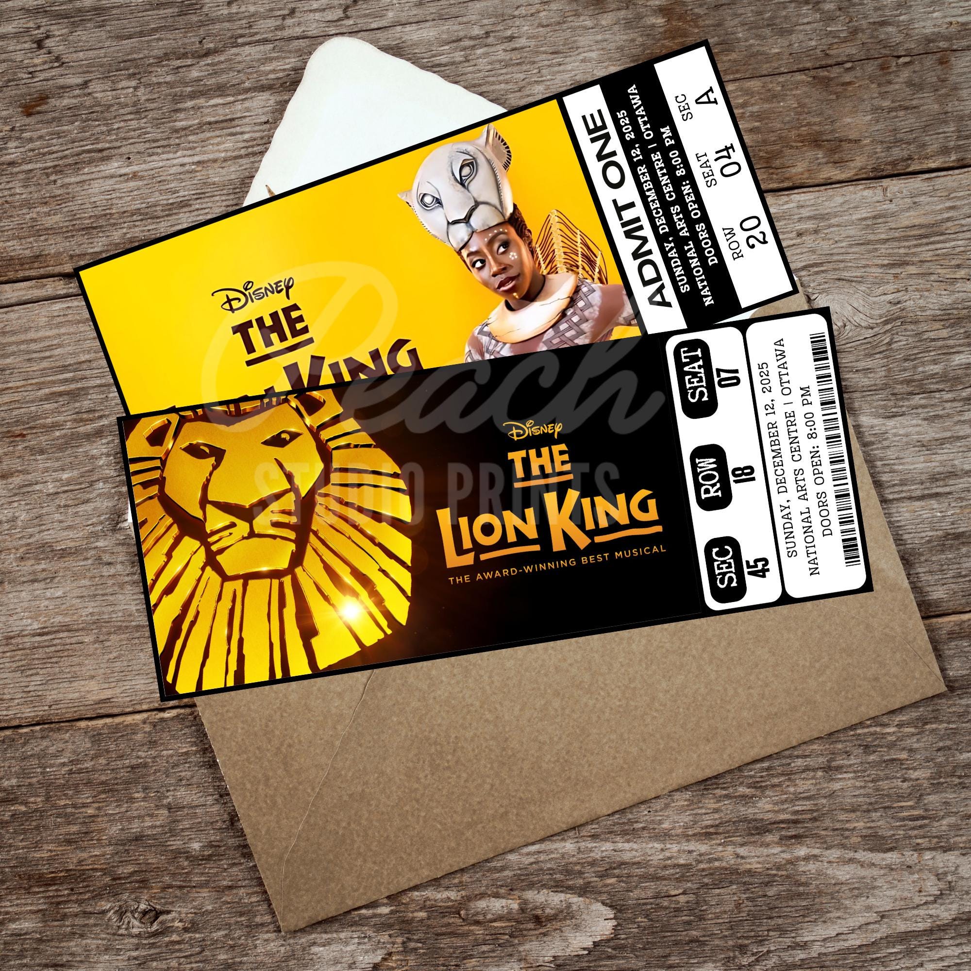 Printable Lion King Broadway Surprise Ticket Editable Musical Theater ...