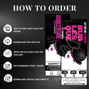 Printable Burlesque Musical Theatre Ticket | Personalized Gift Reveal ...