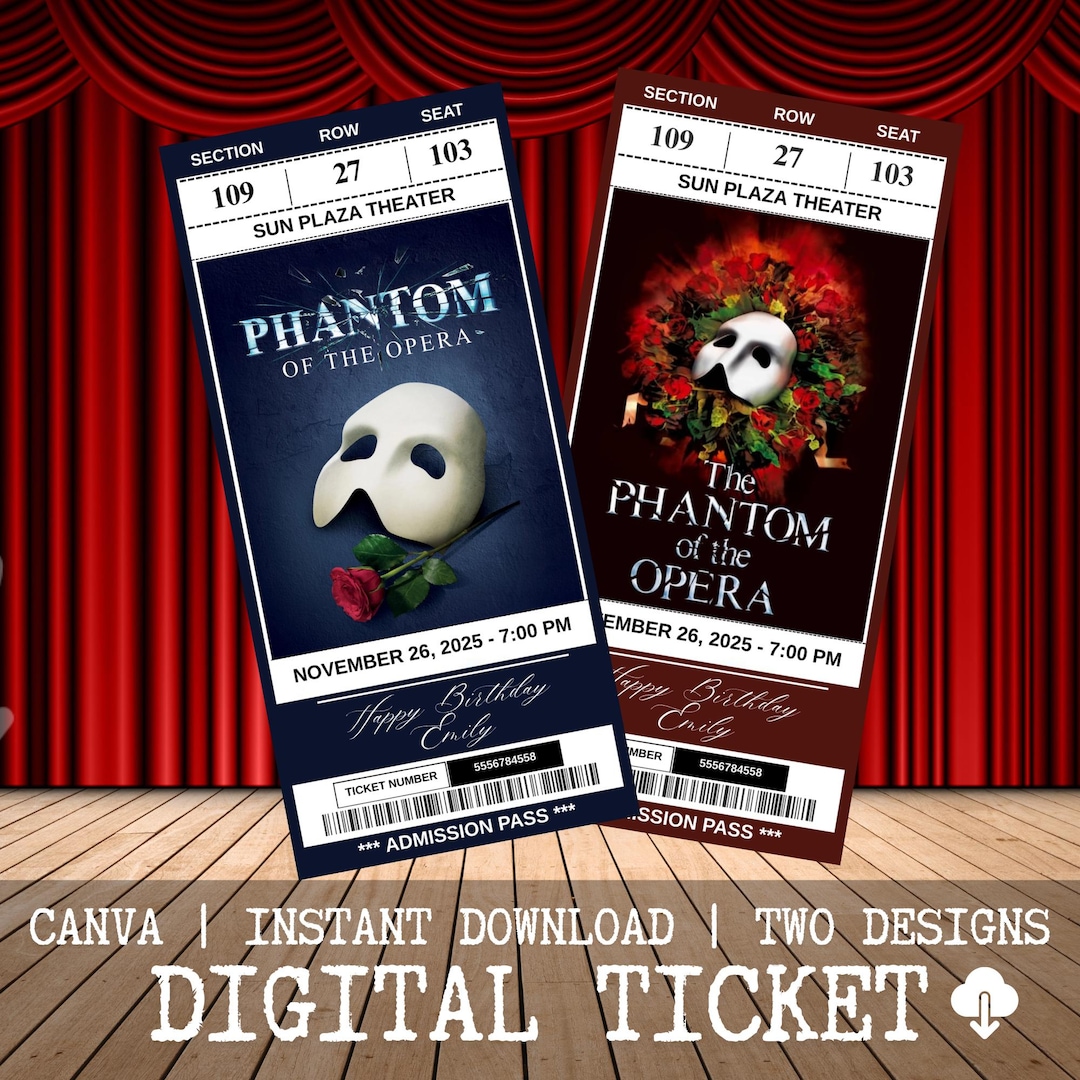 Printable Phantom of the Opera Musical Theatre Ticket | Personalized ...