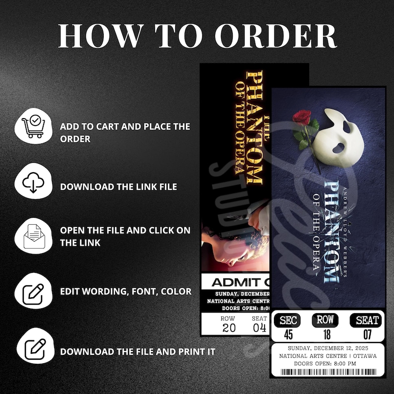 Printable Phantom of the Opera Musical Theatre Ticket | Personalized ...
