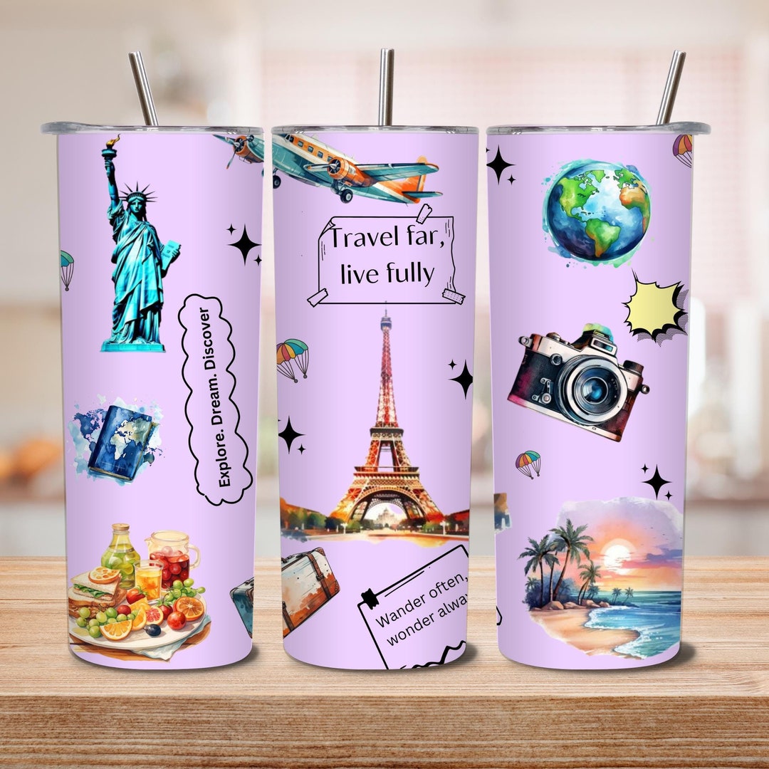 Wanderlust Traveler Tumbler PNG, 20oz Skinny Tumbler Wrap, Digital ...