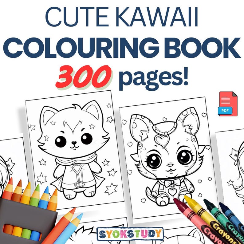Cute Kawaii Coloring Book for Kids | Printable PDF | Colouring - 300 ...