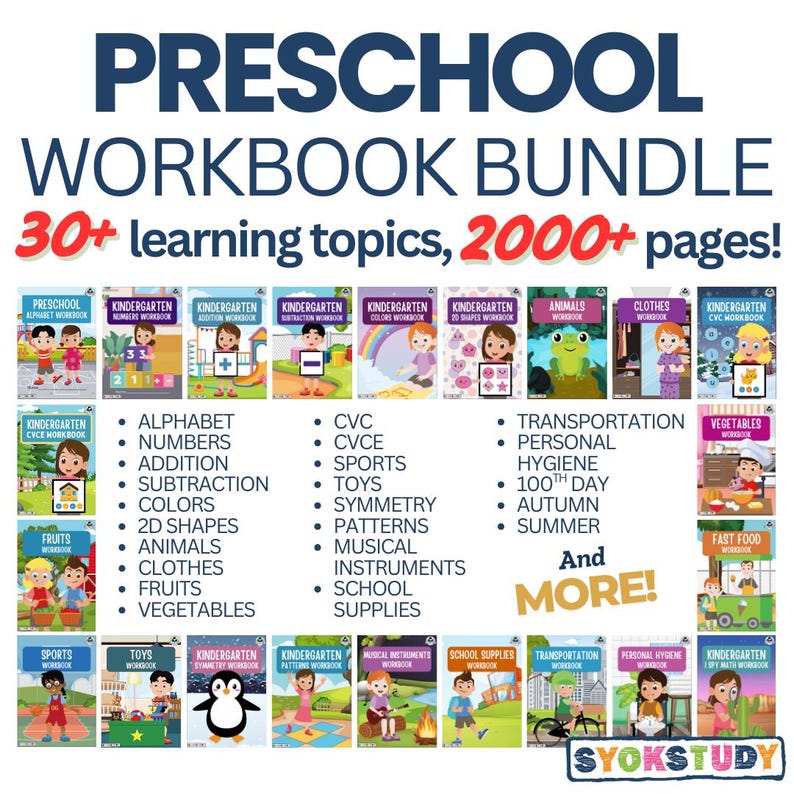 Preschool & Kindergarten Workbook Bundle | Worksheet | 2000+ Printable ...