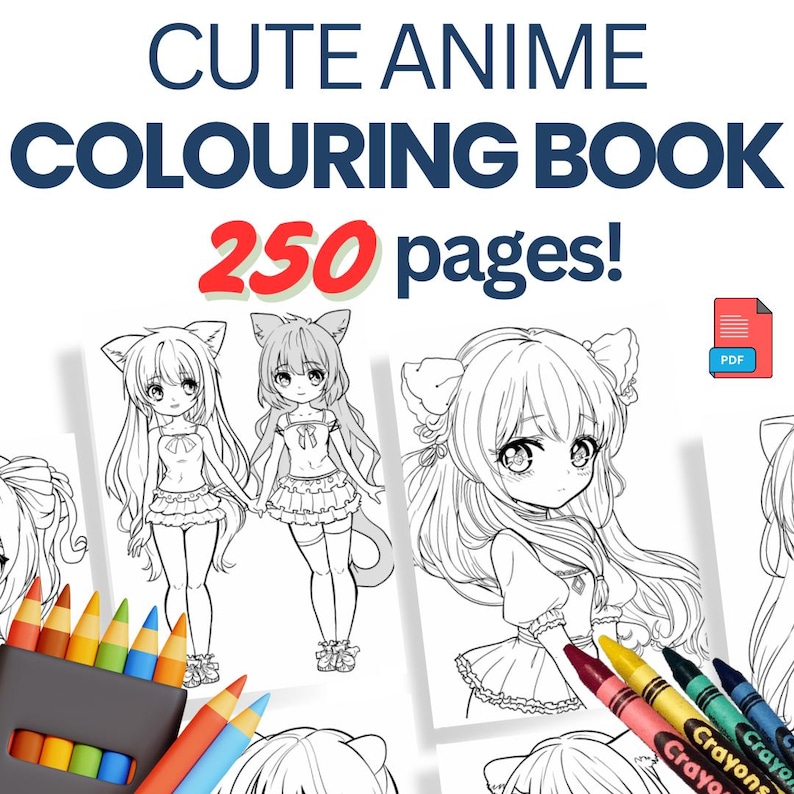 Cute Anime Coloring Book for Kids | Printable PDF | Colouring - 250 ...