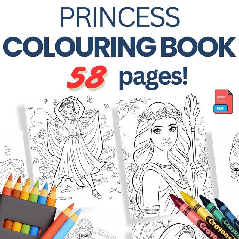 Princess Coloring Book for Kids | Printable PDF | Colouring - 58 Pages ...