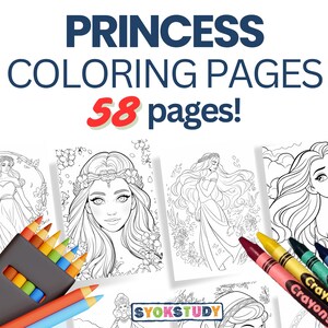 Princess Coloring Book for Kids | Printable PDF | Colouring - 58 Pages ...
