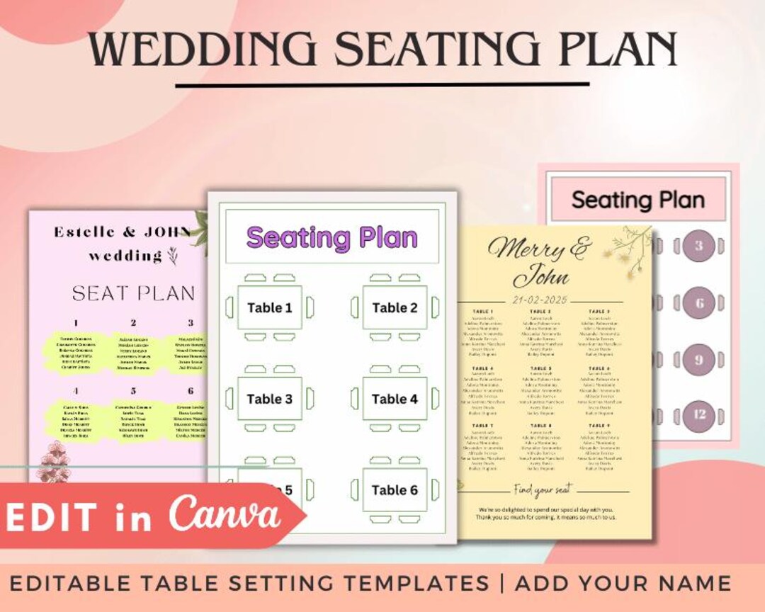 Editable Wedding Seating Chart Template Round & Rectangle Tables ...