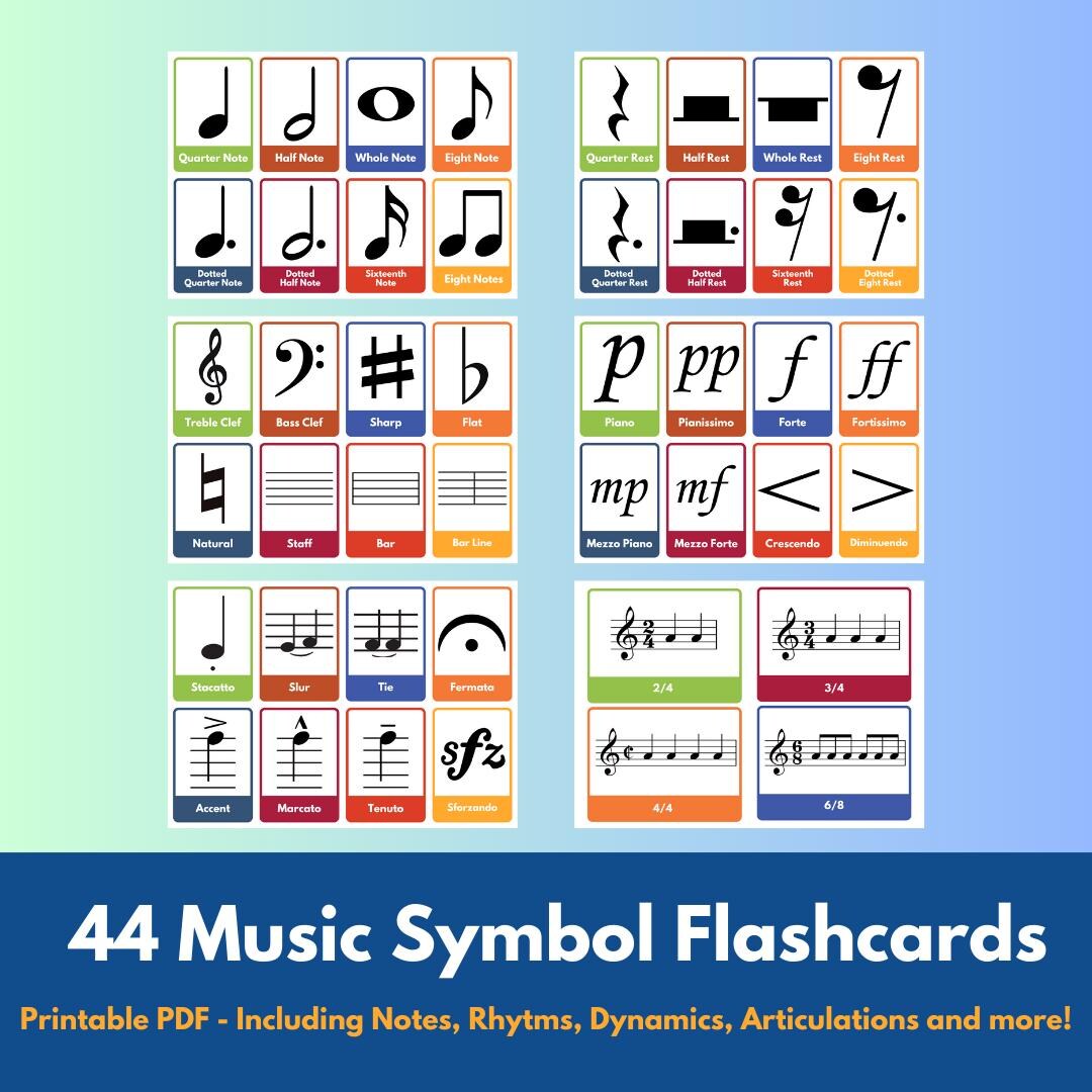 44 Printable Music Symbols Flashcards (notes, Rhytms and More) - Etsy