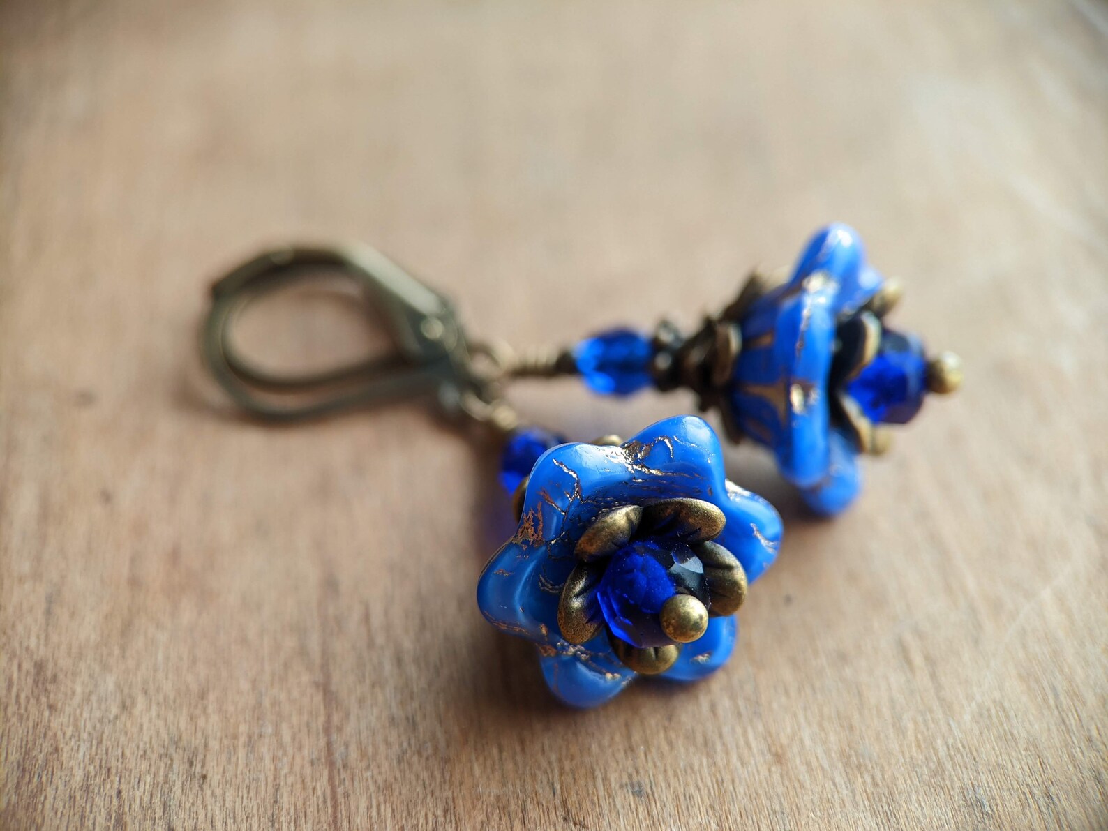 Victorian Style Czech Glass Bellflower Earrings in Royal Blue and ...
