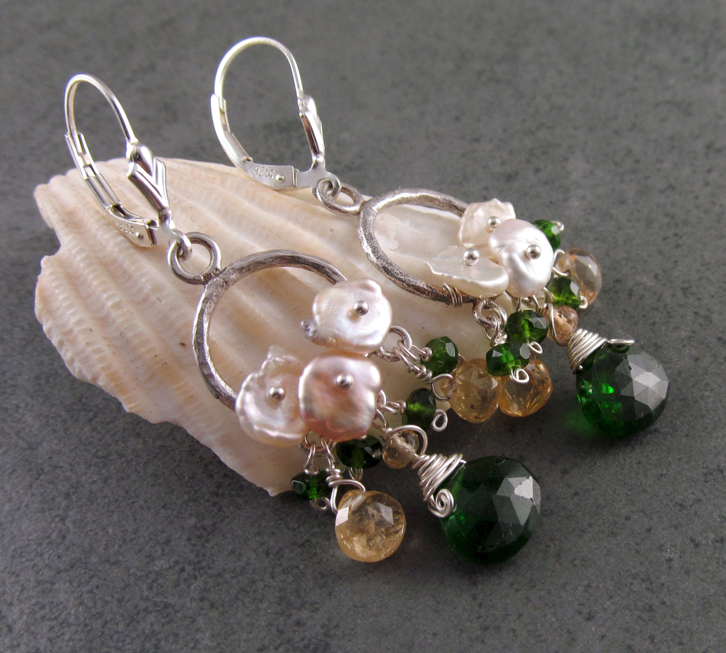 Chrome diopside & imperial topaz earrings handmade sterling | Etsy