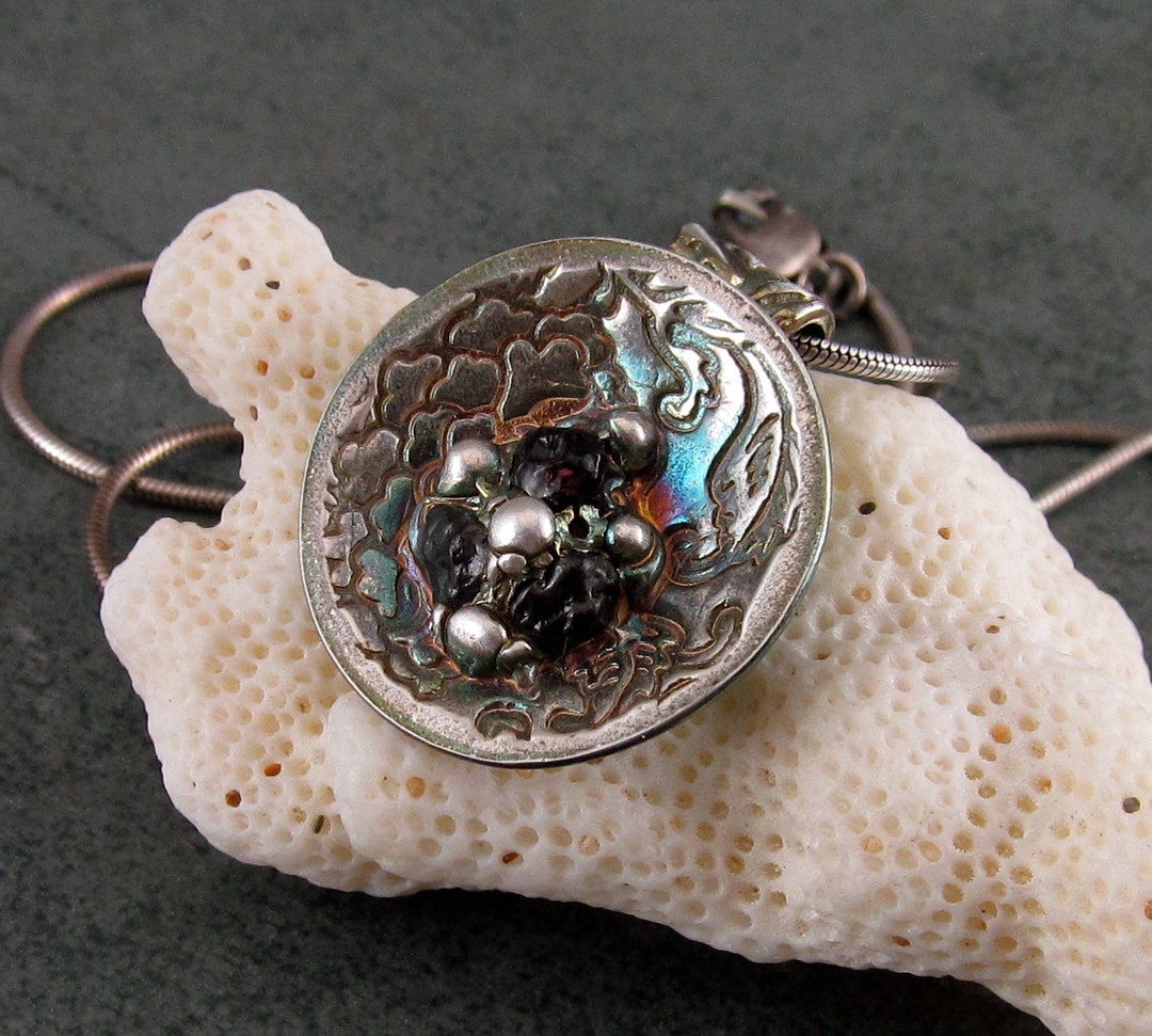 Ant Hill Garnet Necklace, Handmade Recycled Fine Silver Pendant, OOAK ...