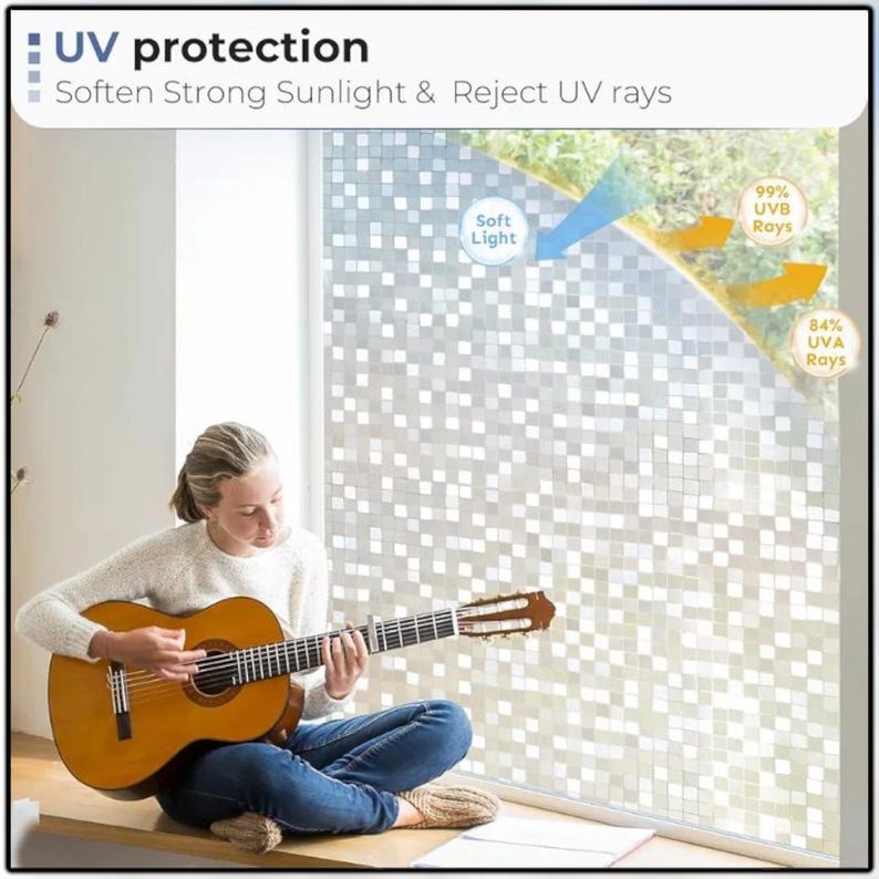 3D Mosaic Privacy Window Film | Static Cling Glass Covering for Home ...