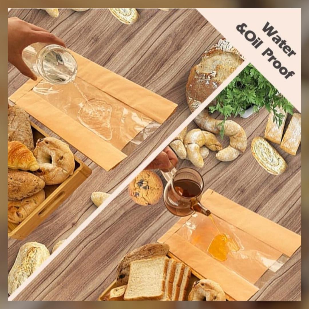 Large Kraft Paper Bread Bags With Window | Bakery Packaging for Loaves ...