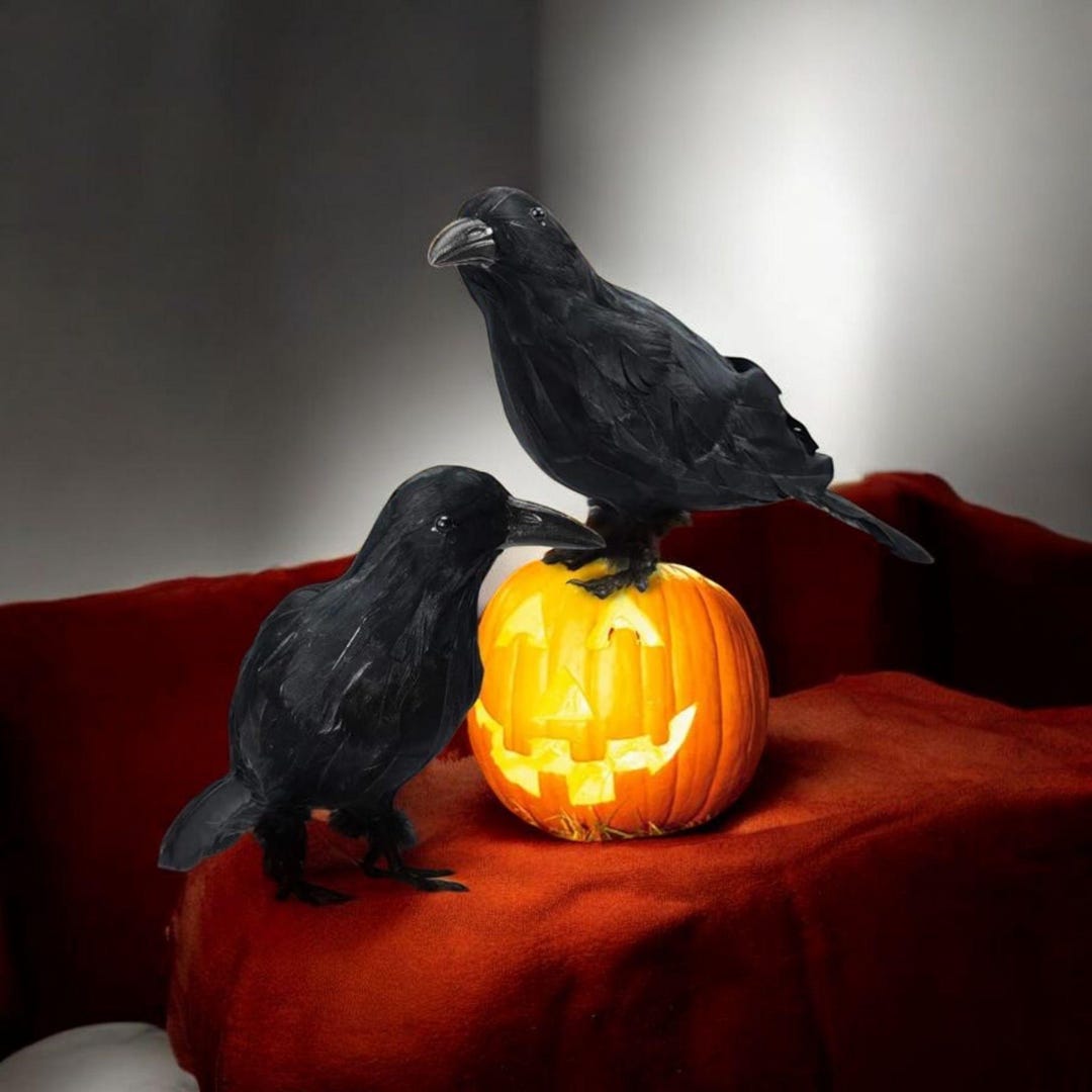 Realistic Black Crow Halloween Prop – Life-like Raven Decor for Spooky ...