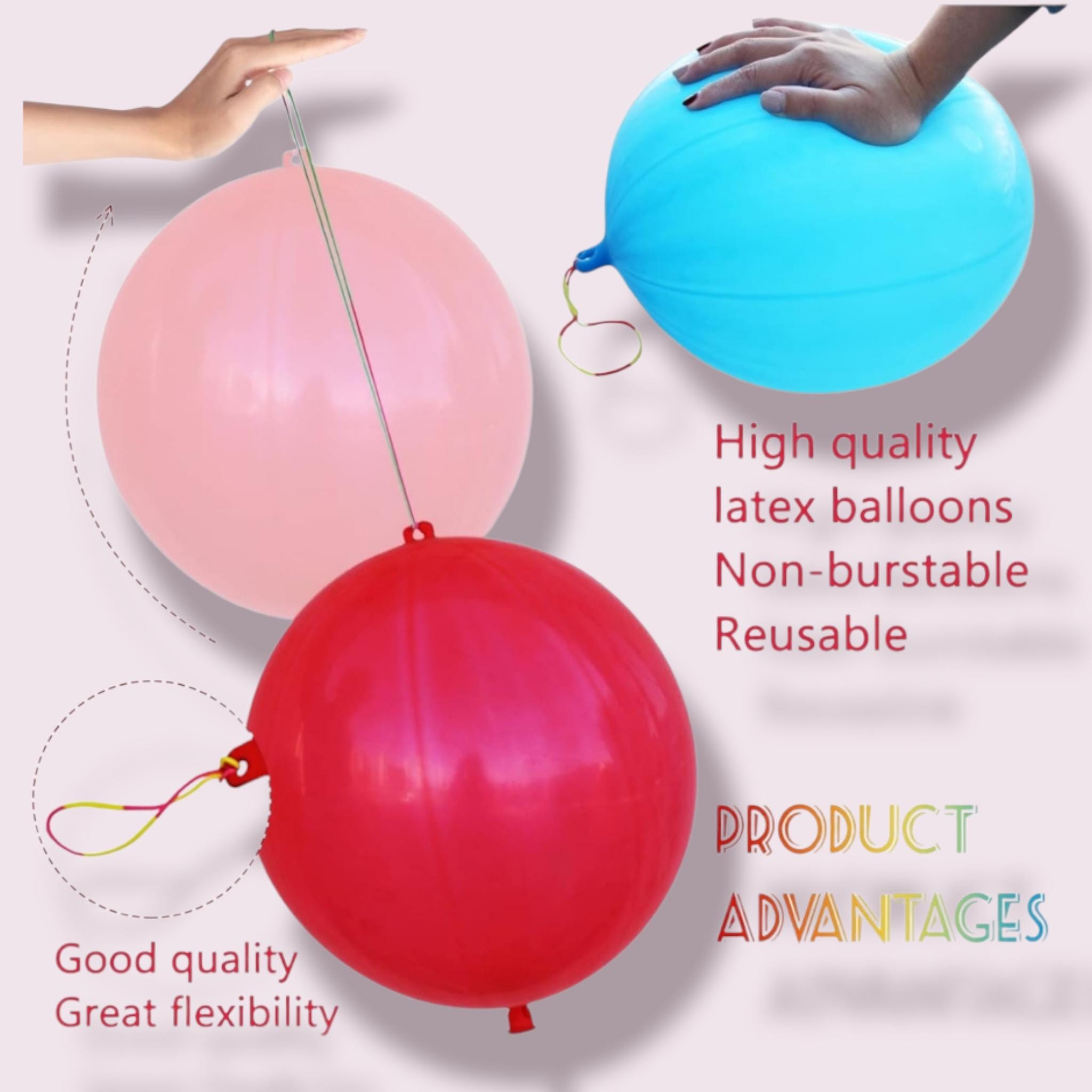 30 Pack Punch Balloons – Thick Neon Punching Balloons With Rubber Band ...