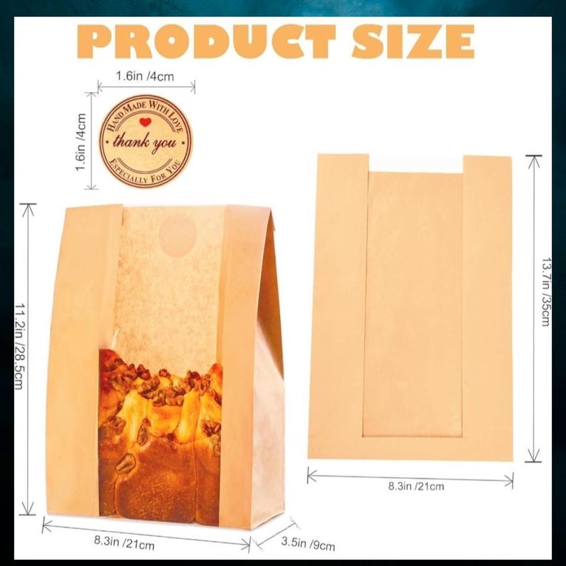 Large Kraft Paper Bread Bags With Window | Bakery Packaging for Loaves ...