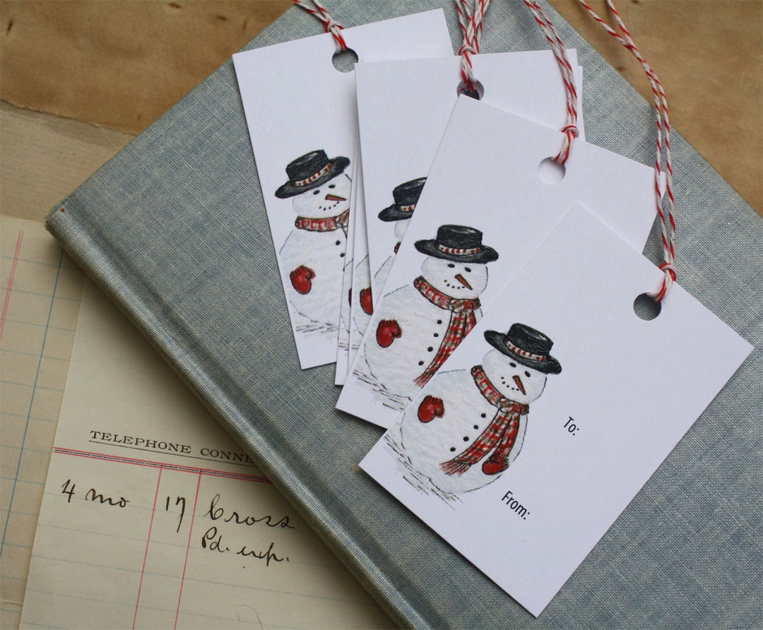 Snowman Gift Tags, Winter Snow Snowman With Red Scarf, Sets of 6 - Etsy