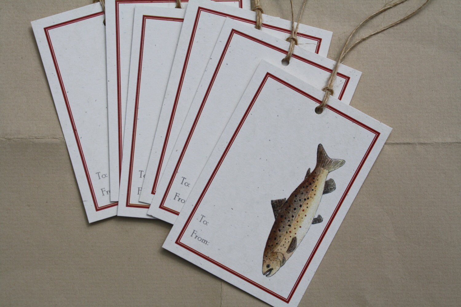 6 Brown Trout Fish Gift Tags, Set of 6, Fisherman Tags, on Recycled ...