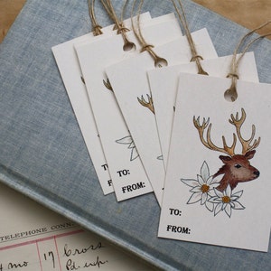 Stag Reindeer Gift Tags, Deer Edelweiss Nordic Alpine, Sets of 6, 12 ...