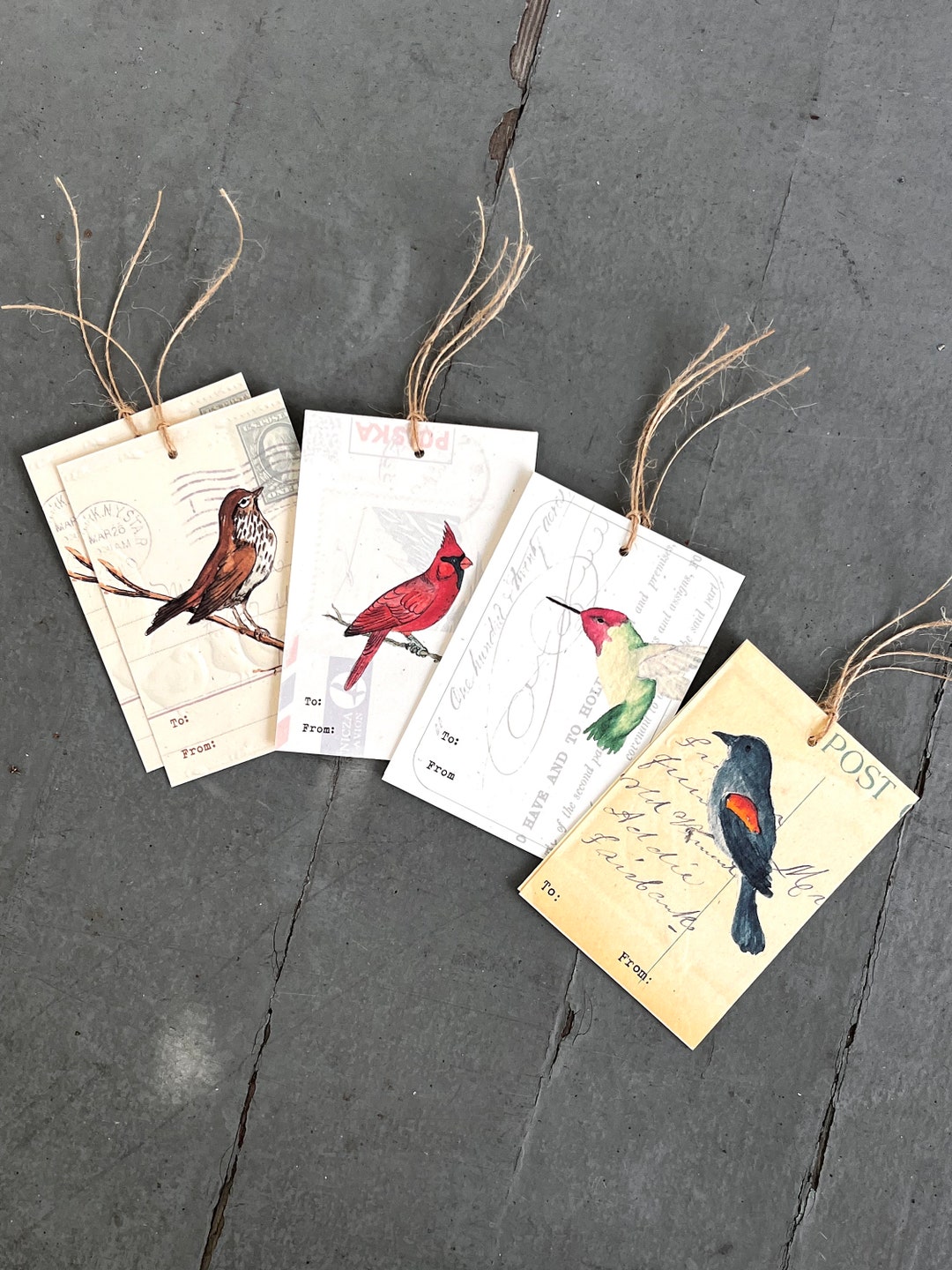 8 Gift Tags, Bird Assortment of Hummingbird, Red-wing Blackbird ...