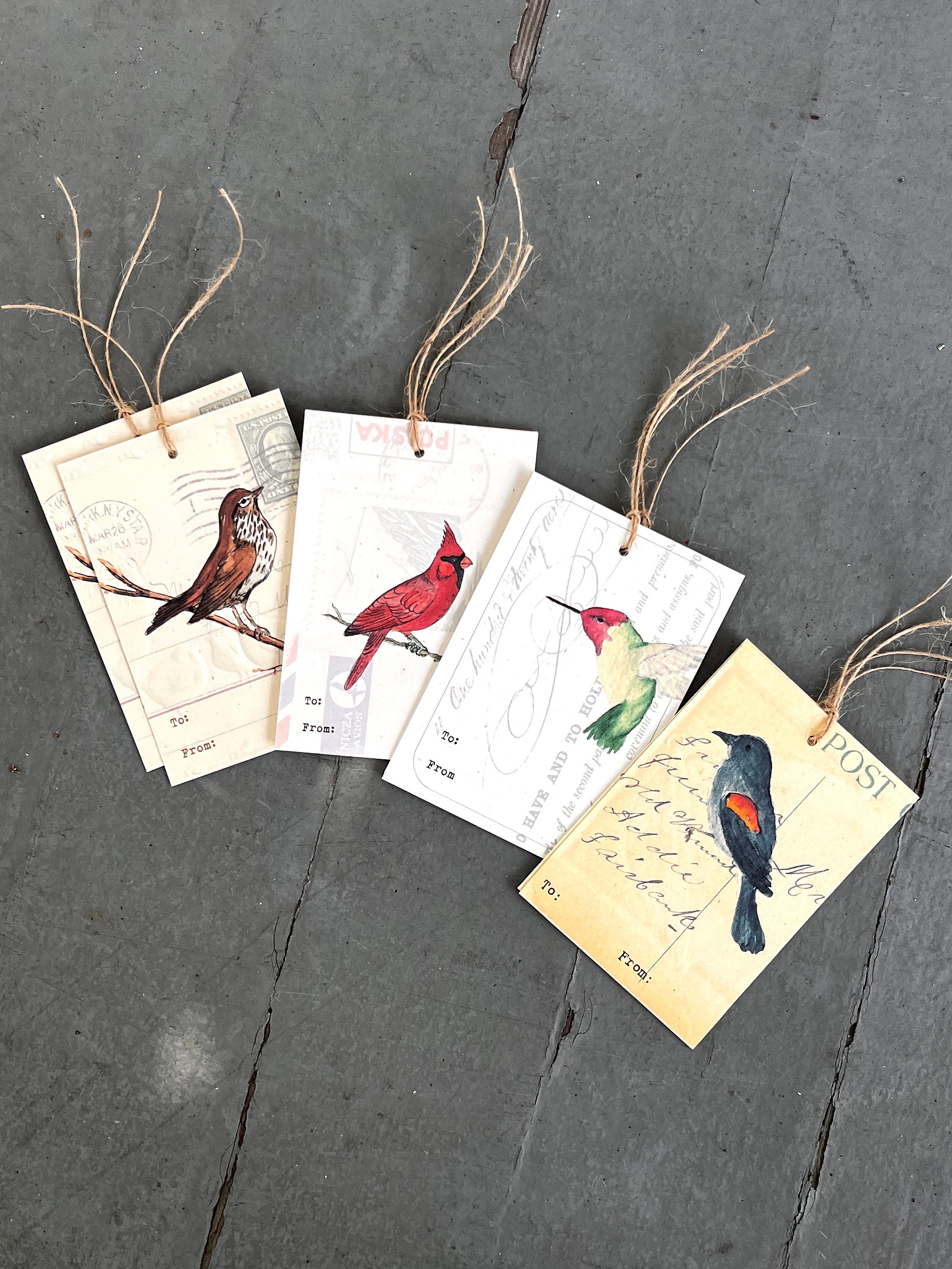 8 Gift Tags, Bird Assortment of Hummingbird, Red-wing Blackbird ...