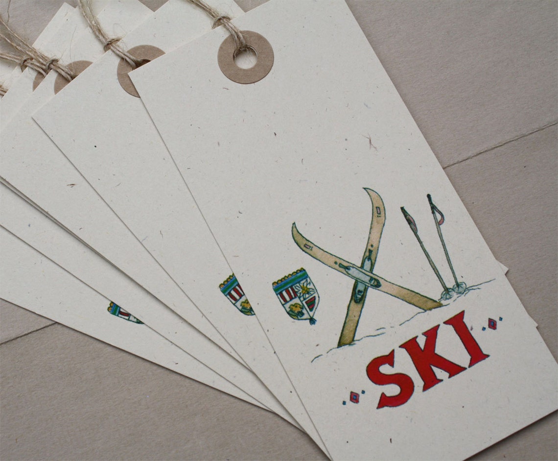 6 Ski Alpine Nordic Gift Tags, Cream Recycled Paper, Set of 6, Large ...